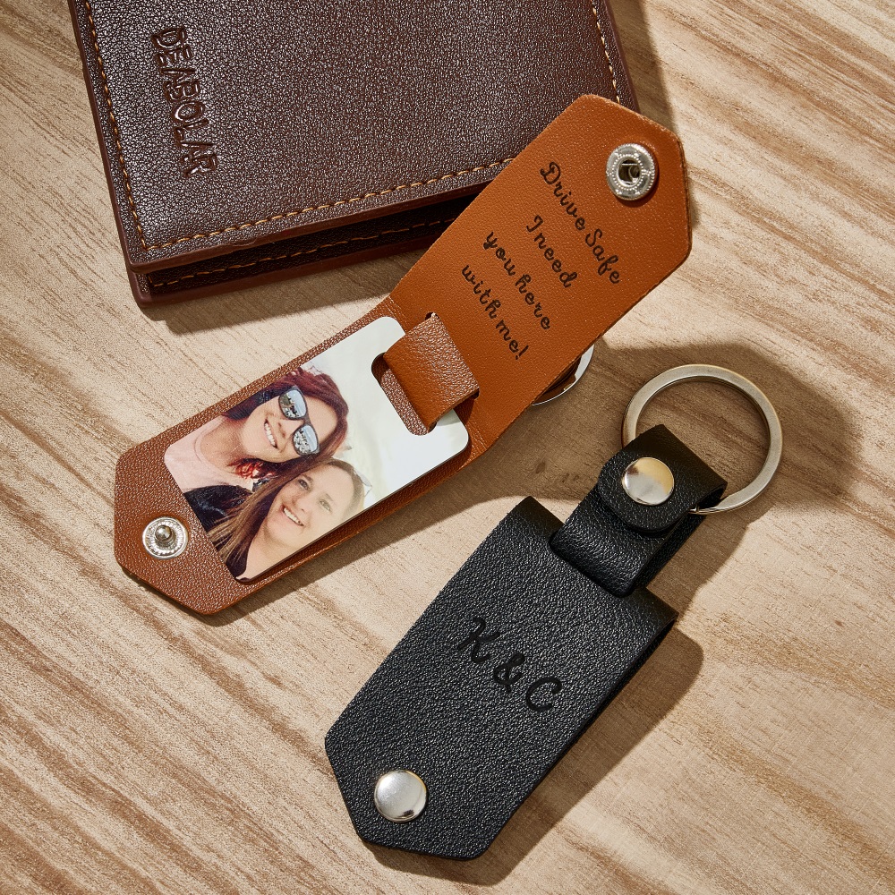 Personalized Engraved PU Leather Keychain Custom Metal Key Chain with ...