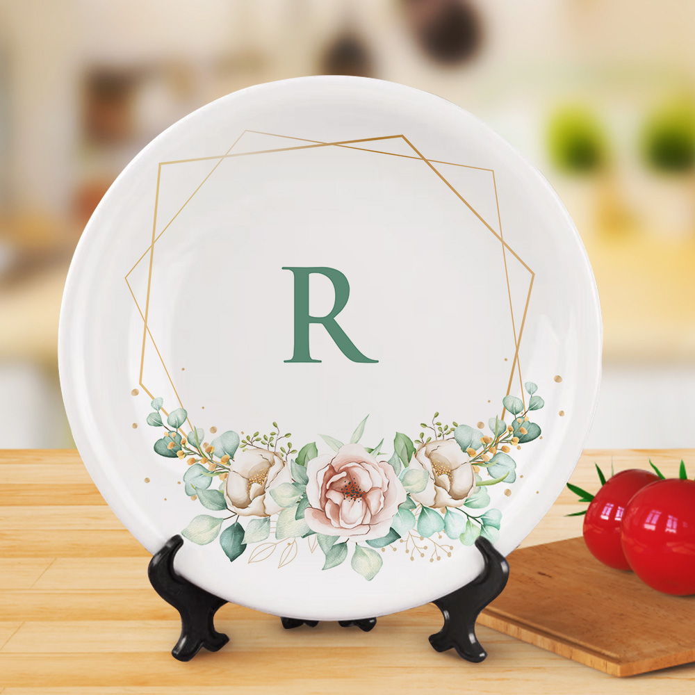 Personalized Monogram Dinner Plates Custom Printed Flower Ceramics ...