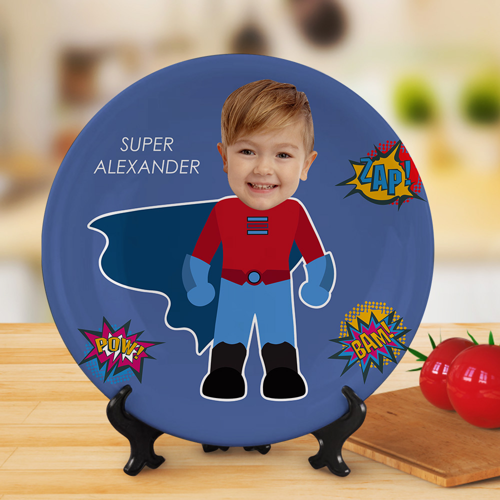 Personalized Face Superman Ceramics Plate Tableware For Kids | MadeMine
