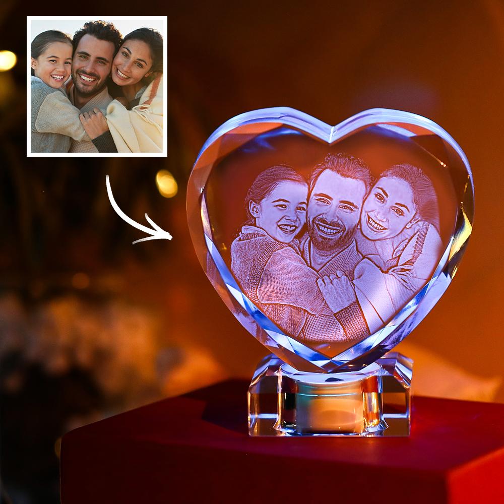 3D Laser Engraved Heart Crystal Photo Frame with Light Up LED Base ...