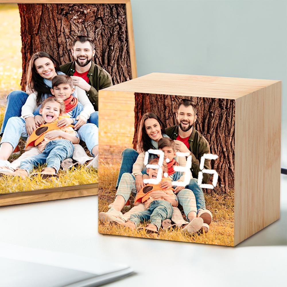 Custom Photo LED Digital Wooden Alarm Clock | MadeMine