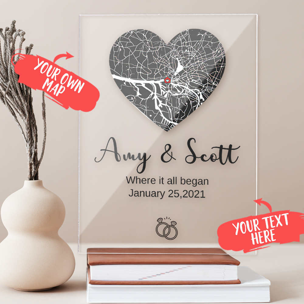 Personalized Coordinates Date Names Acrylic Map Plaque Where We First ...