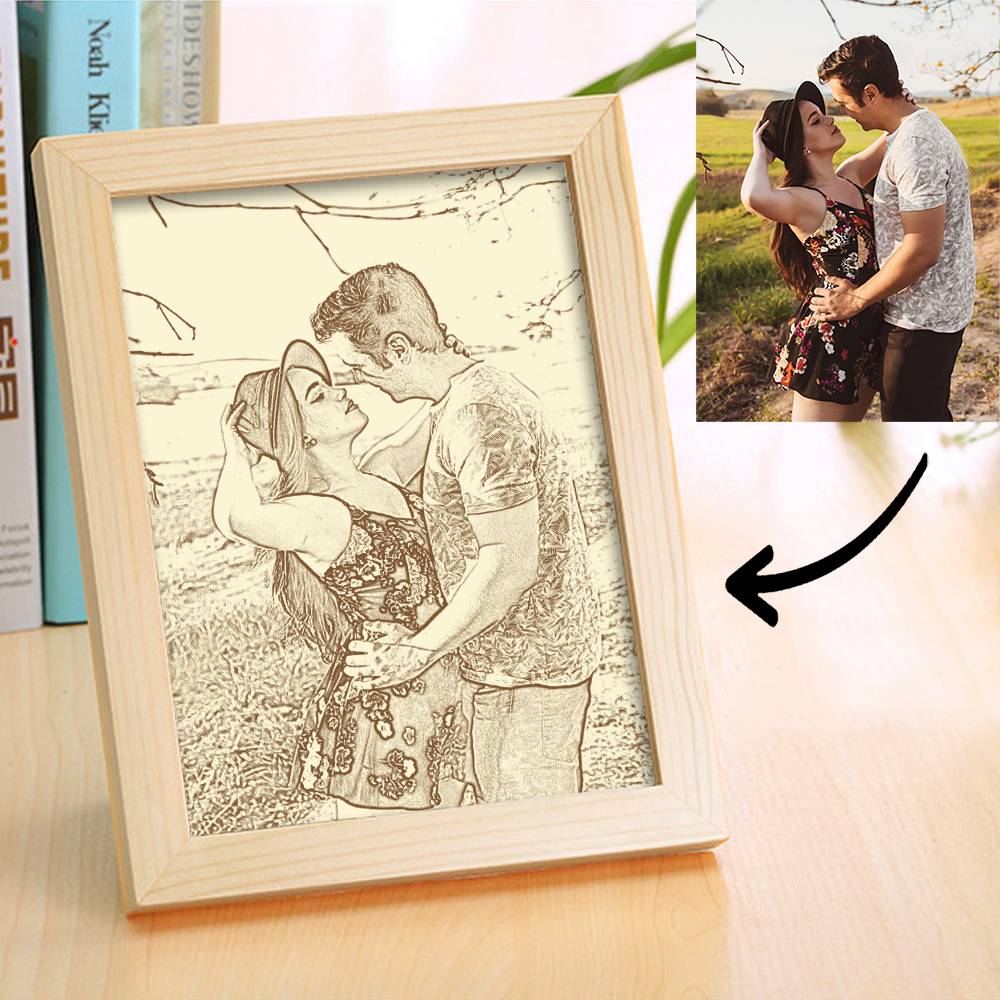 Personalized Engraved Photo Frame Wooden Sketch Effect - 6 Inches 8 ...