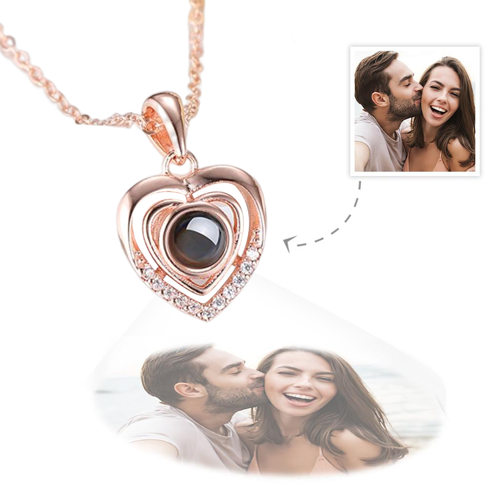 Customized Heart Pendant Photo Projection Necklace 925 Sterling Silver ...