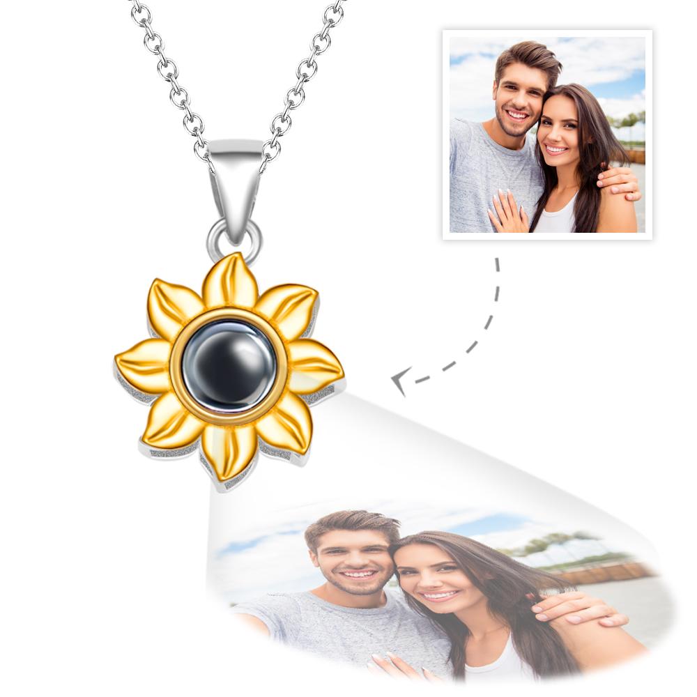 Custom Projection Photo Necklace Sunflower Pendant Necklaces 925 ...
