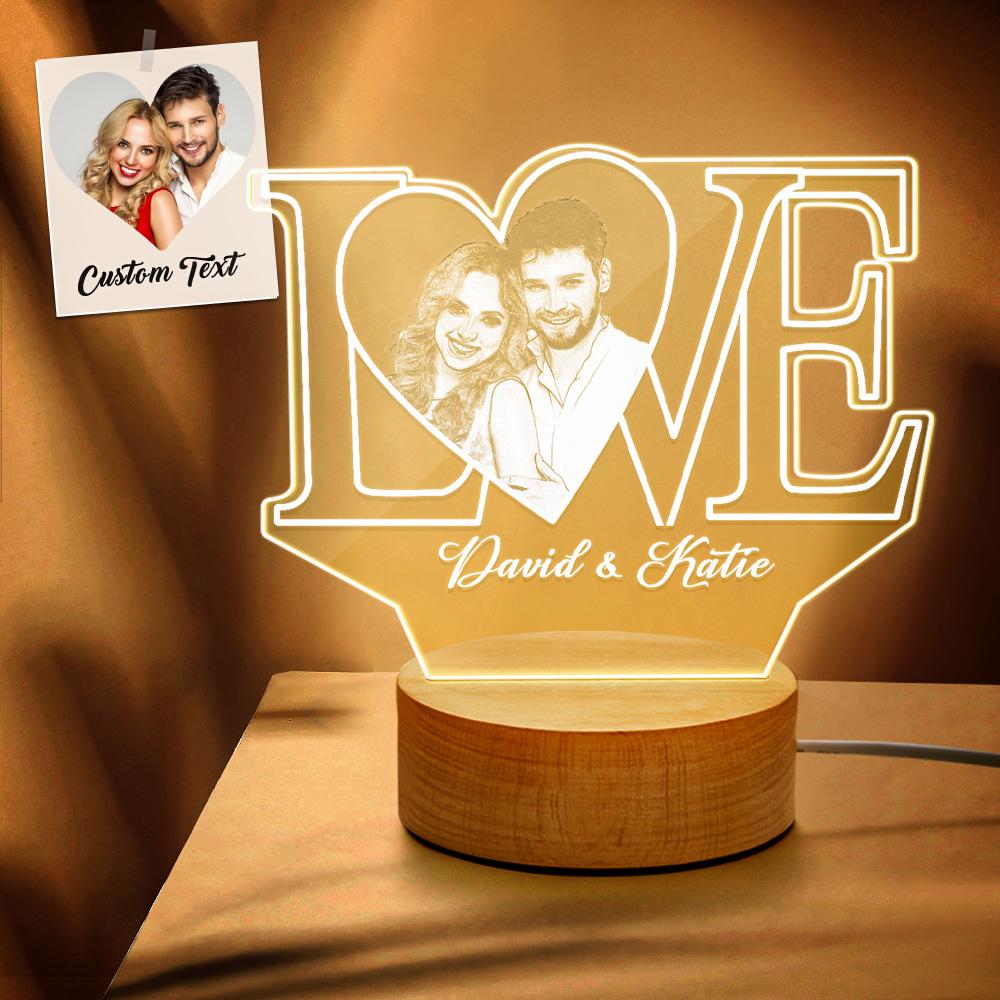 Personalized LOVE 3D Acrylic Night Light with Text & Photo | MadeMine