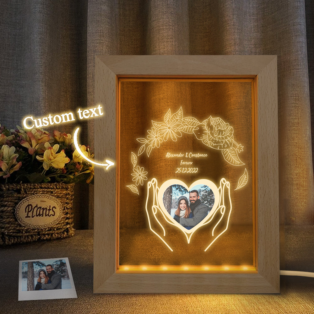 Personalized Night Light with Photo 3D Flower Wooden Frame Lamp ...